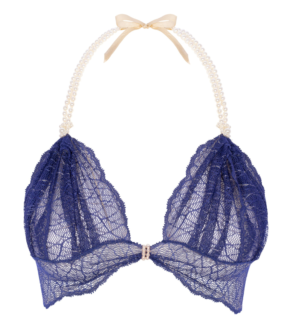 Sydney Bra - Blue lace bra with pearls | Bracli - Bracli