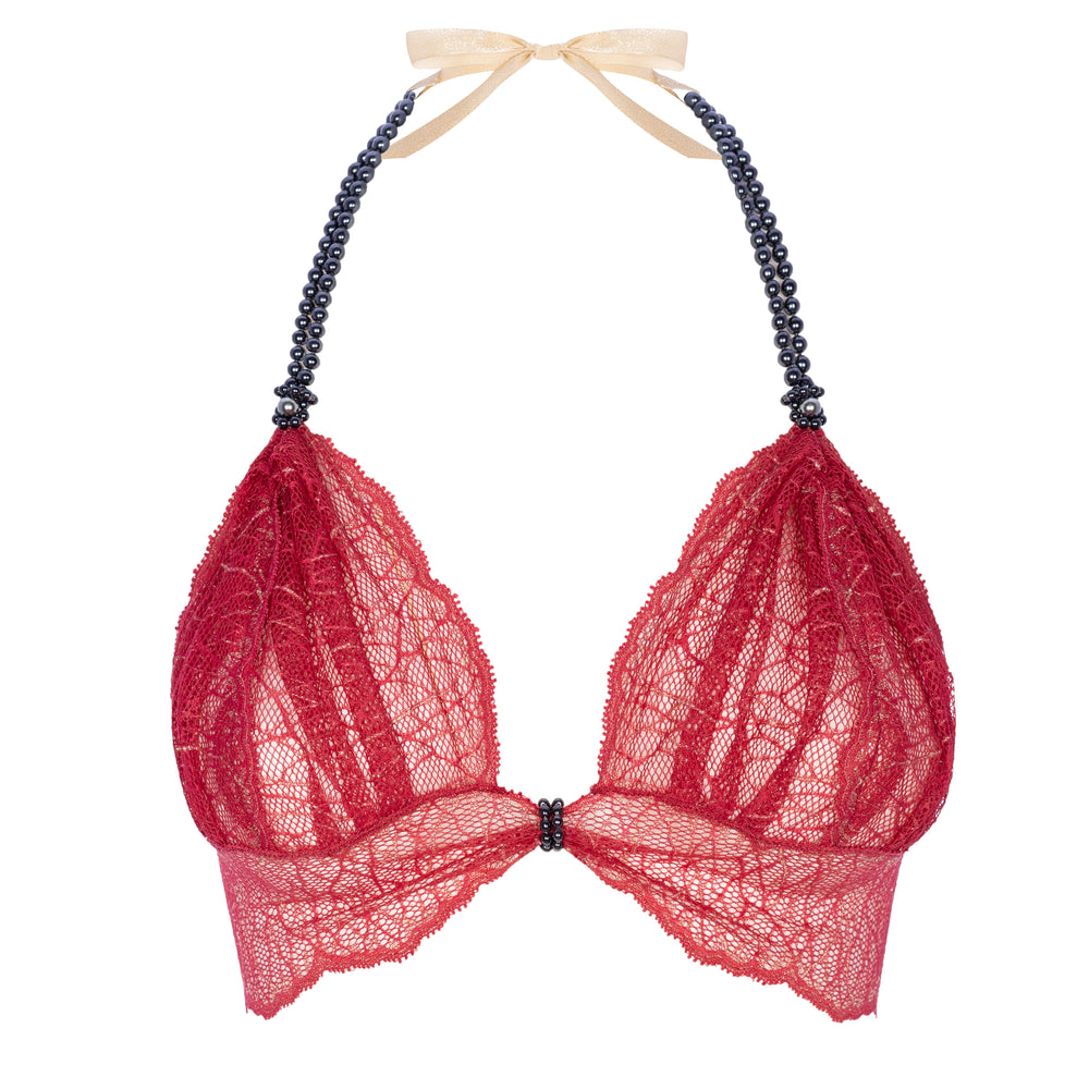 Sydney Dark Bra Red with Pearls | Luxury Bra - Bracli