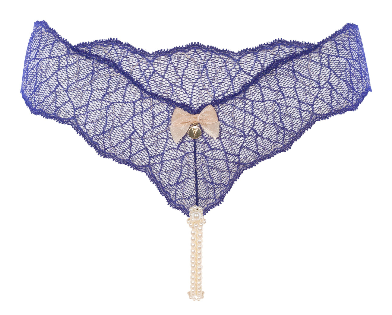 Sydney Double - Blue lace thong with pearls | Bracli - Bracli